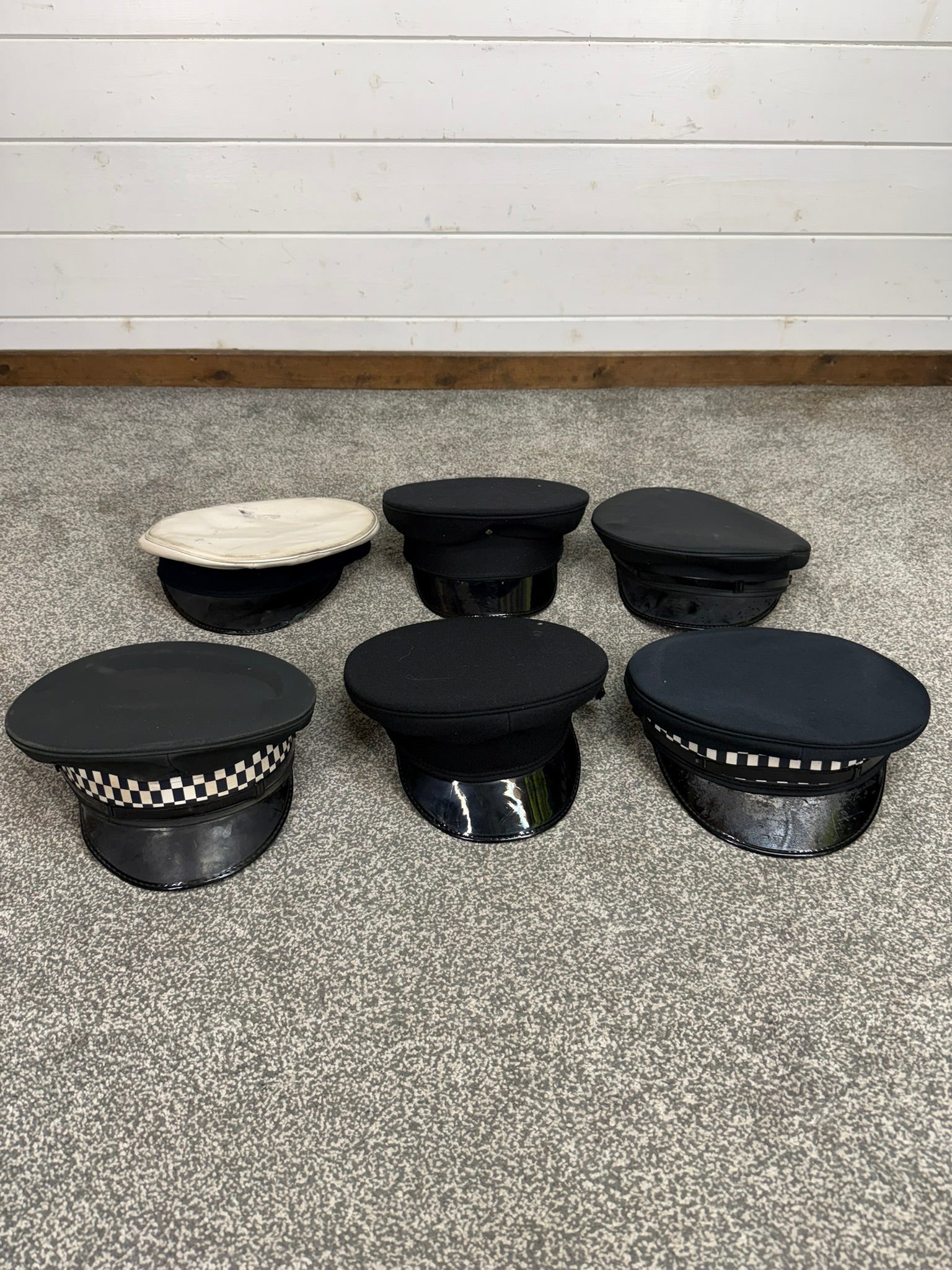 6x Ex Police Peak Cap Bowler Hat Job Lot Theatre Headwear Uniform Film ...